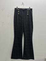 China Retro Girl Essential: Plaid Flare Pants with Gold Buttons for sale