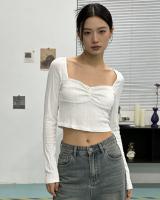 China Daily Essential: Square Neck Ruched Long Sleeve Crop Top (2 Colors) for sale
