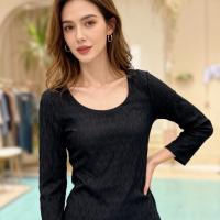 China 2-Color Textured U-Neck Top - Black/White Versatile Layering Tee for sale
