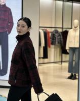 China Women's Red & Black Plaid Sherpa Fleece Zip-Up Jacket for sale