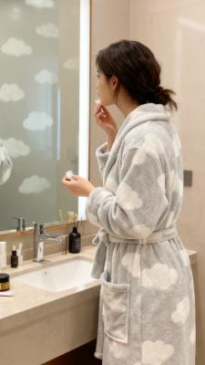 China Women's Gray Cloud Print Plush Full-Length Bathrobe for sale