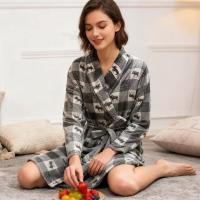 China Women's Gray Plaid Deer Print Plush Bathrobe for sale