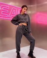 China Women's Dark Gray Washed Tapered Jogger Pants - Streetwear Sweatpants for sale