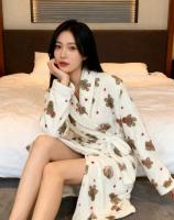 China Women's Gingerbread Man Print Plush Bathrobe - Festive Loungewear for sale