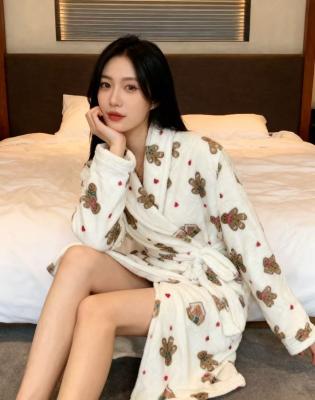 China Women's Gingerbread Man Print Plush Bathrobe - Festive Loungewear for sale