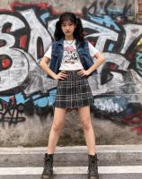 China Women's Black Plaid Zip-Front Mini Skirt - Edgy Streetwear for sale
