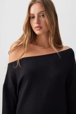 China Women's Black Off-Shoulder Long-Sleeve Crop Top for sale