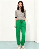 China Women's Green Linen-Blend Jogger Pants with Black Drawstrings for sale