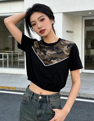 China Women's Camo Patchwork Cropped T-Shirt for sale