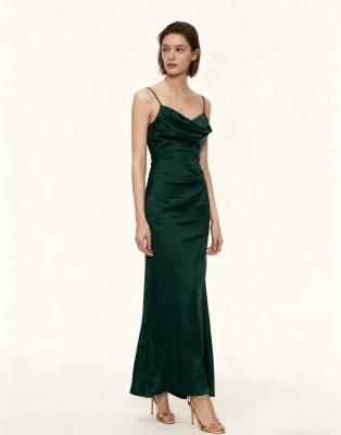 China Women's 4-Color Satin Cowl Neck Maxi Dress for sale