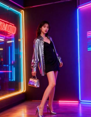 China Women's Metallic Silver Liquid Mercury Oversized Button-Down Shirt for sale