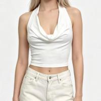 China Women's Cowl Neck Halter Crop Top Slim Fit Sleeveless Summer Casual Tank Top for sale
