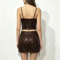 China Women's Brown Sequin Fringe Cami Top And Mini Skirt Party Two Piece Set for sale