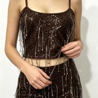 China Women's Brown Sequin Fringe Cami Top And Mini Skirt Party Two Piece Set for sale