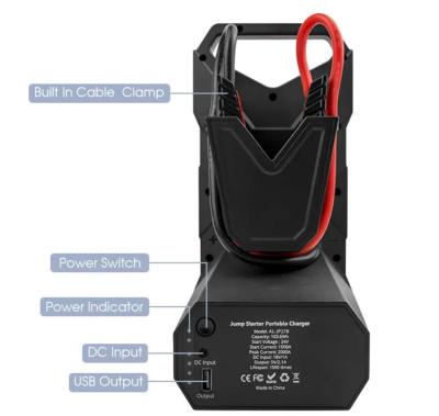 China Peak Current 2000A Portable Car Battery Charger 24V Truck Jump Starter With Magnetic Base for sale