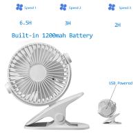 China PCB Mini Portable Battery Fan 1200mAh Rechargeable Clip Stroller Fan for sale