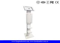 China Logo Panel Tablet Kiosk Stand Freestanding With Shoe Shelves for sale