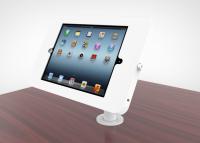 China Adjustable Goose Neck Ipad Kiosk Stand Metal Desk Mounted Enclosure Powder Coated Finish for sale