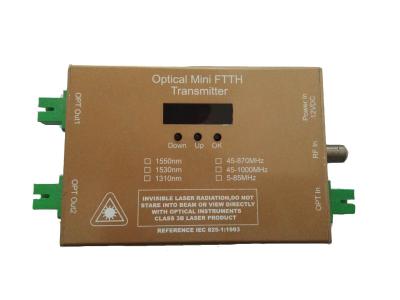 China 1310nm DFB Laser Mini Optical Transmitter DC12V 1A 47-1000MHz FTTH CATV for sale