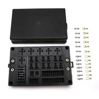 China Black Plastic Track Bussed Mini Aux Fuse Relay Box For Auto Circuit Protection 18PCS 12V 24V 32V 48V DC for sale