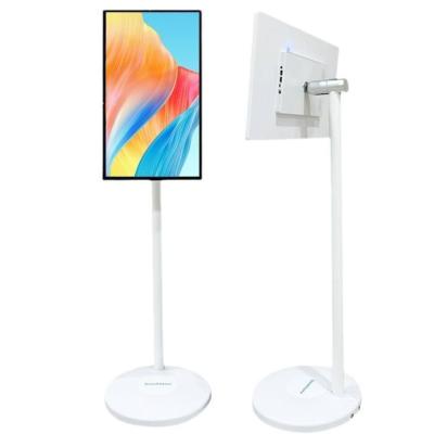 China 32 Inch Smart Portable LCD TV Android 12 Capacitive Touch White Cabinet Indoor Rolling TV for sale