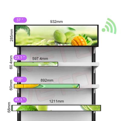 China Custom Size Ultra Wide Stretched Bar IPS LCD Digital Signage Display 1920x360 Cloud CMS for Supermarket Shelf for sale