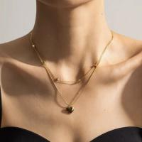 China OEM Women Necklaces Titanium Steel Heart Double Layer Gold Necklace for sale