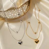 China OEM Women Necklaces Titanium Steel Heart Double Layer Gold Necklace for sale