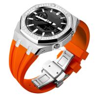 China Casio Watch Modified Case Stainless Steel Diamond Watch Case And Silicone Strap Combo for sale