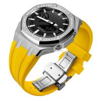 China Casio Watch Modified Case Stainless Steel Diamond Watch Case And Silicone Strap Combo for sale