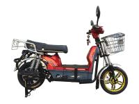 China 450W Adult Electric Bicycle Red Battery Operated Bikes With Motorcyle Seat Steel Frame for sale