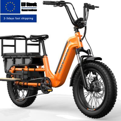 China 2026 EU Stock Factory Price 20'' Fat Tire Electric Bicycle Family Cargo E Bike with Aluminum Frame Long Tail Cargo E Bike for sale