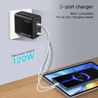 China Yeestep E-bike 120W Wall Charger 3USB + 2C Plastic Fast Charging Adapter for Android Phones EU/UK/US for sale