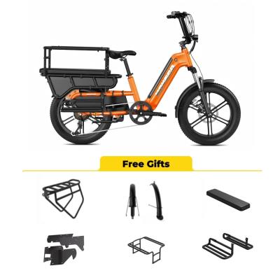 China EU Stock Hovcart 20inch Cargo E Bike 48V 15AH  Long Tail Cargo Bike Aluminum Frame Electric Bicycle for Urban & Family Use for sale