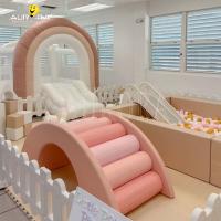 China White Brown Pink Inflatable Soft Play Equipment Playground Ball Pit With Slide for sale