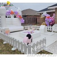 China Pink White Soft Play Equipment With Bounce House Fence For Kids Ball Pit for sale