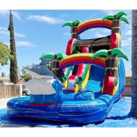China Cheap Inflatable Water Slides 24'H Triple Lane Tropical Giant Water Slides For Adults for sale
