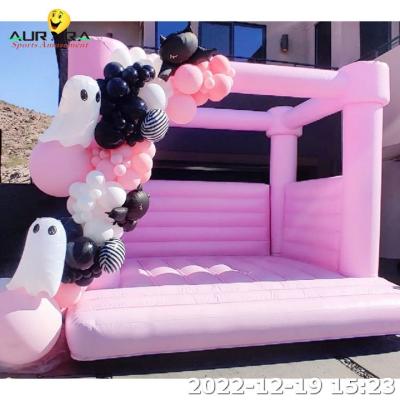 China Kids Commercial Inflatable Bouncy Castle 13x13 Pastel Light Pink Bounce House for sale