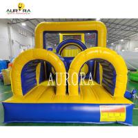 China Blue Yellow 0.55mm PVC Giant Inflatable Obstacle Course Jumping Castle Color Custom for sale