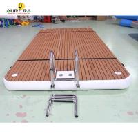 China OEM Inflatable Floating Dock Swim Platform With Ladder Drop Stitch PVC Teak Foam for sale