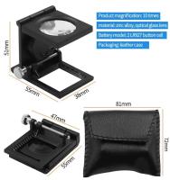 China LED Lighting 10X Metal Folding Magnifier Foldable Desktop Textile Linen Tester with Metric Scale Product Type Magnifiers for sale