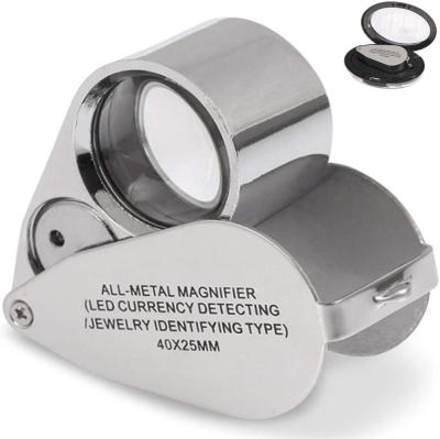 China Pocket Folding  With LED UV Light 10X Metal Illuminated Jewelry Magnifying Glass for sale