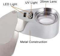 China Pocket Folding  With LED UV Light 10X Metal Illuminated Jewelry Magnifying Glass for sale