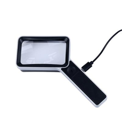 China Handheld Rectangular Magnifier 6 LED Light with USB Charging Cable 3Light Magnifier for sale