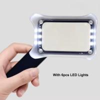 China Handheld Rectangular Magnifier 6 LED Light with USB Charging Cable 3Light Magnifier for sale