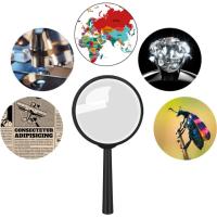 China Custom Printed Wholesale Cheap 5x 60/70/80/90/100 mm Handheld Glass Lens Black Magnifying Glass for Reading for sale