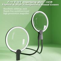China 3-in-1 LED Magnifier with Rechargeable LED Light and 130mm Lens for Handheld Desktop and Neck Use for sale