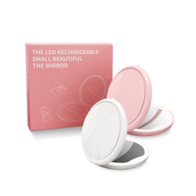 China Led Lights Compact Portable Mini Handheld Pocket Illuminated Cosmetic Mirror for Beauty Travel Camping for sale