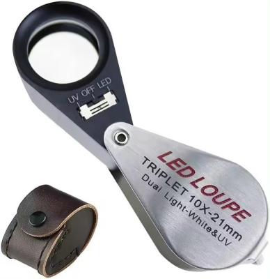 China Handheld Stylish 6*3cm Folding Jeweler Loupe LED UV Light 10x Magnifier Glass Material 3-Year Warranty Home Use Brand Wufan OEM for sale
