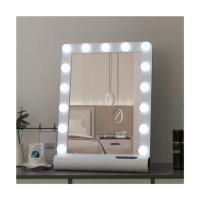 China LED Desktop Vanity Mirror for Girls 3 Color Lighting Modes Table Makeup Cosmetic Mirror with Zinc Alloy Light Bulbs for sale